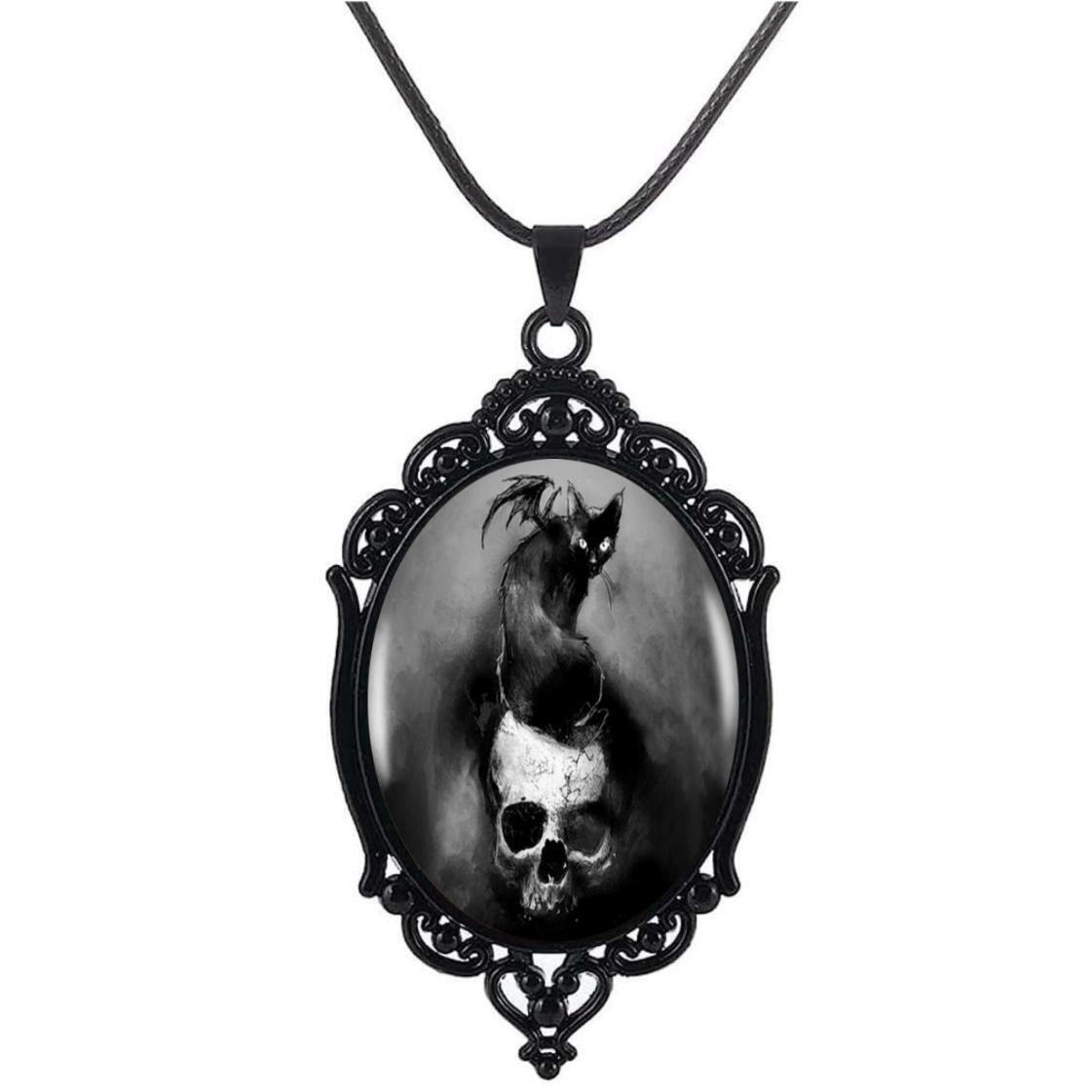Gothic Winged Cat Skull Necklace - Vintage Macabre Jewelry for Dark ...